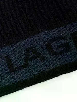 Karl Lagerfeld Logo-intarsia Ribbed-knit Beanie Hat