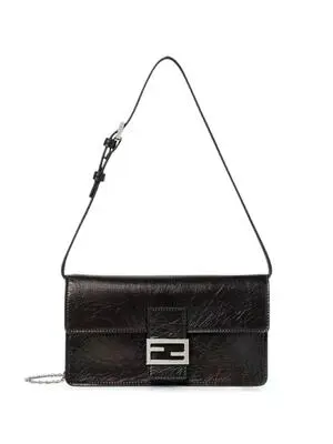 Fendi Tuve Logo-plaque Leather Wallet On Chain - Black