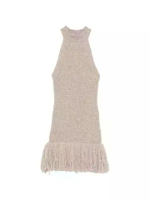 ELY ELY Fringe-trim Ribbed-knit Mini Dress