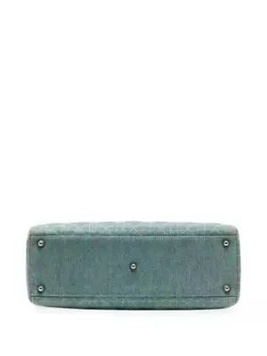 Dior 2003 Large Denim Cannage Acrylic Handles Lady Satchel - Blue