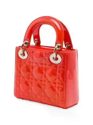 Dior 2021 Mini Patent Cannage Lady Satchel - Orange