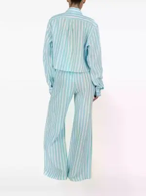 PARAMIDONNA Striped Linen Cropped Shirt
