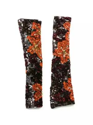P.a.r.o.s.h Sequin Embellished Floral Pattern Gloves - Brown