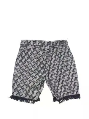 Fendi Zucca Monogram Denim Shorts With Fringe