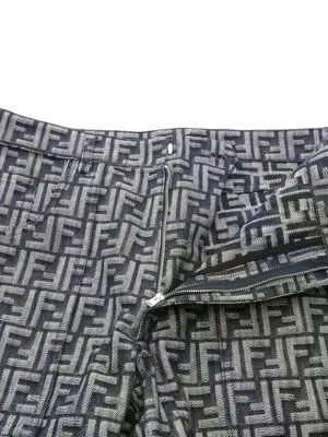 Fendi Zucca Monogram Denim Shorts With Fringe