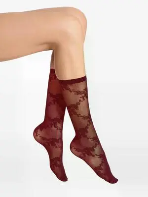 Wolford Floral Lace Socks - Red