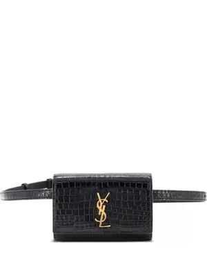 Saint Laurent Classic Monogram Kate Crocodile Embossed Leather Mini Belt Bag - Black