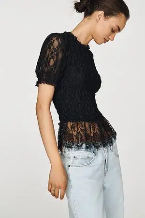 Anthropologie Lace Peplum Top Black
