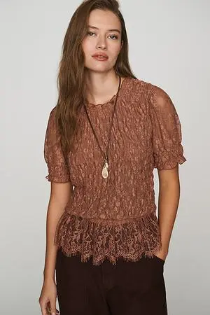 Anthropologie Lace Peplum Top Brown