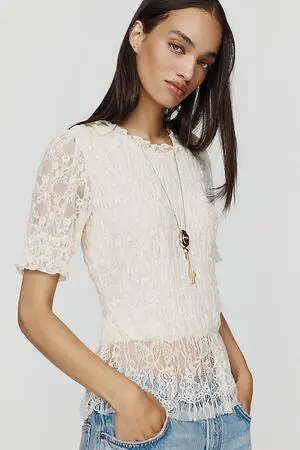 Anthropologie Lace Peplum Top - Egret