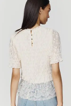 Anthropologie Lace Peplum Top - Egret