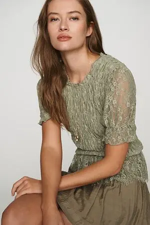 Anthropologie Lace Peplum Top Green