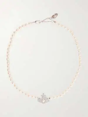 VIVIENNE WESTWOOD Olympia Platinum-tone Crystal And Pearl Necklace - Silver