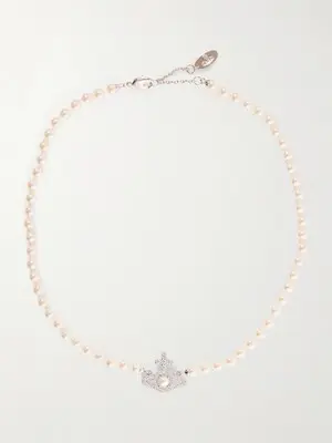 VIVIENNE WESTWOOD Olympia Platinum-tone Crystal And Pearl Necklace - Silver