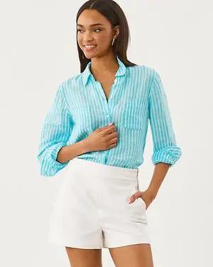 Lilly Pulitzer® Sea View Linen Button Down Shirt - Blue