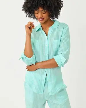 Lilly Pulitzer® Sea View Linen Button Down Shirt - Mint