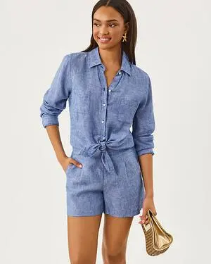 Lilly Pulitzer® Sea View Linen Button Down Shirt - Navy