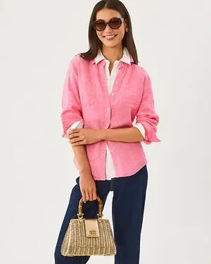 Lilly Pulitzer® Sea View Linen Button Down Shirt - Pink