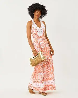 Lilly Pulitzer® Belinda Halter Maxi Dress - Sunset Orange Budding Romance