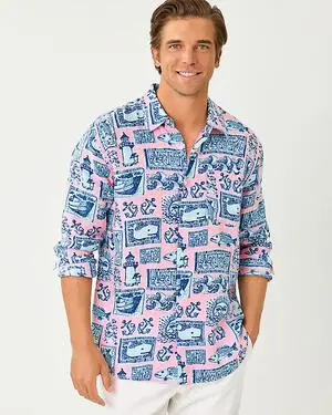 Lilly Pulitzer® Stuff Addison Button Down Linen Shirt, Straight Fit, Long Sleeves - Pink