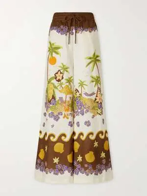 ALEMAIS Island Cove Printed Linen Wide-leg Pants - White