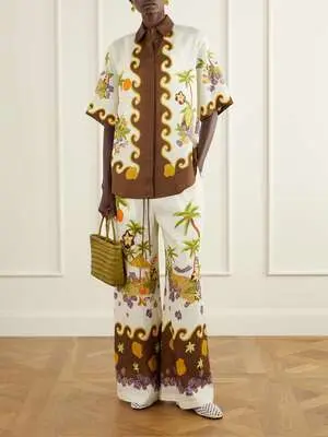 ALEMAIS Island Cove Printed Linen Wide-leg Pants