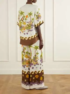 ALEMAIS Island Cove Printed Linen Wide-leg Pants