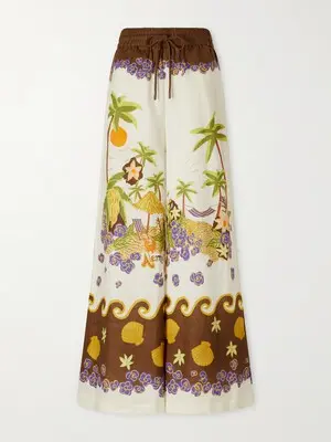 ALEMAIS Island Cove Printed Linen Wide-leg Pants - White