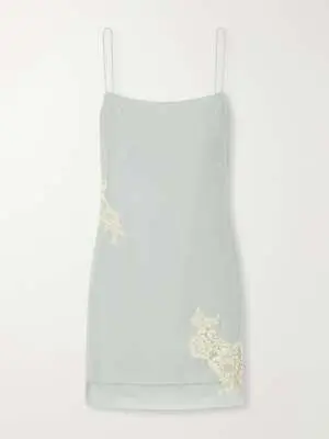 SIR. Noria Lace-trimmed Silk Crepe De Chine Mini Dress - Light Blue