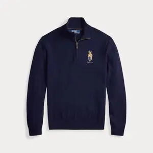 Ralph Lauren Polo Bear Embroidered Wool Quarter-zip Sweater