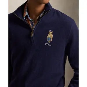 Ralph Lauren Polo Bear Embroidered Wool Quarter-zip Sweater