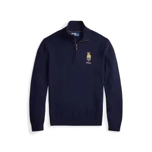 Ralph Lauren Polo Bear Embroidered Wool Quarter-zip Sweater