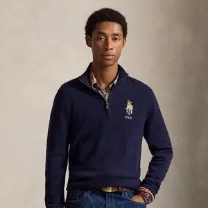 Ralph Lauren Polo Bear Embroidered Wool Quarter-zip Sweater - Hunter Navy