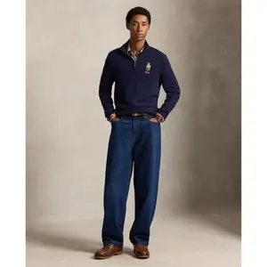 Ralph Lauren Polo Bear Embroidered Wool Quarter-zip Sweater - Hunter Navy