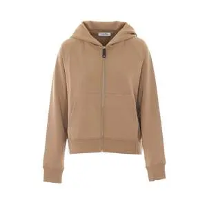 Max Mara Zip-up Hooded Sweatshirt With Embroidered Logo - Cream