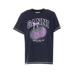 GANNI Logo T-shirt With Raspberry Print