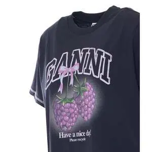 GANNI Logo T-shirt With Raspberry Print