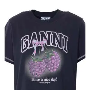 GANNI Logo T-shirt With Raspberry Print