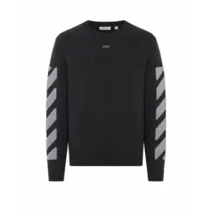 Off-White Diagonal Fuzzy Wool Blend Crew Neck Sweater - Gray