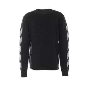 Off-White Diagonal Fuzzy Wool Blend Crew Neck Sweater