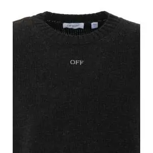 Off-White Diagonal Fuzzy Wool Blend Crew Neck Sweater