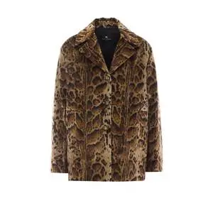 Etro Cropped Velvet Coat With Leopard Motif - Brown