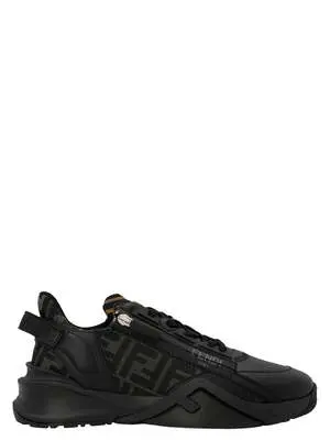 Fendi Flow Leather Sneakers With Zip Closure - Black