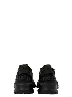 Fendi Flow Leather Sneakers With Zip Closure - Black