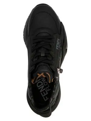 Fendi Flow Leather Sneakers With Zip Closure - Black