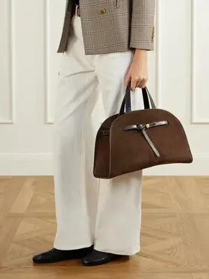 Tory Burch Romy Bauletto Suede Tote With Leather Trim - Brown