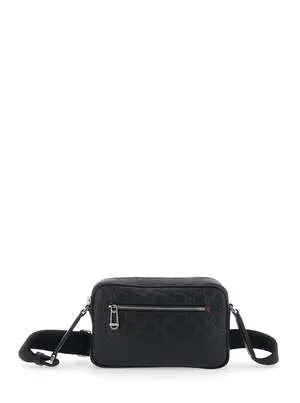 Gucci Black Emblem Shoulder Bag With Adjustable Strap And All-over Gg Pattern In Leather For - Multicolor