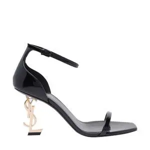 Saint Laurent Opyum Pump Sandals In Patent Leather With Gold Tone Heel
