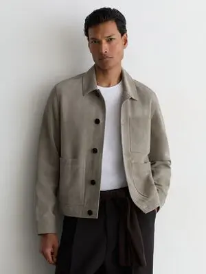 REISS Wilstead Suede Button-through Trucker Jacket