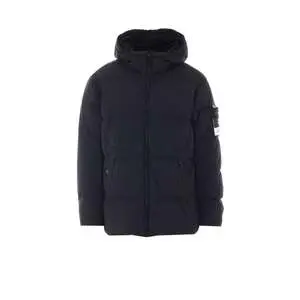 Stone Island Garment Dyed Crinkle Reps Logo Down Jacket - Black
